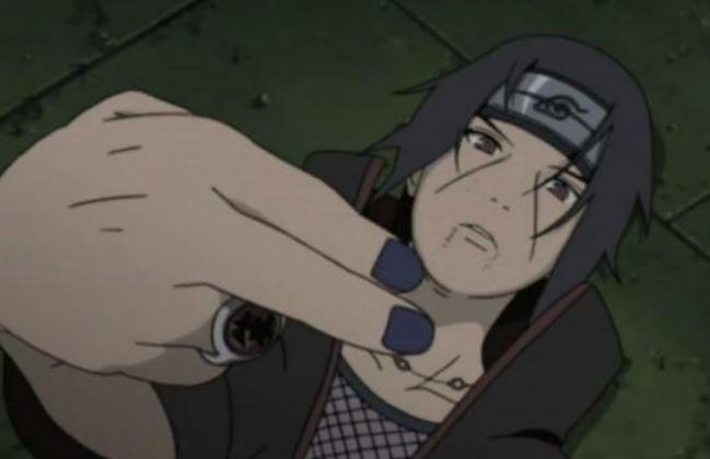 Why did Itachi put his hand on his collar?It's not just pretending to ...