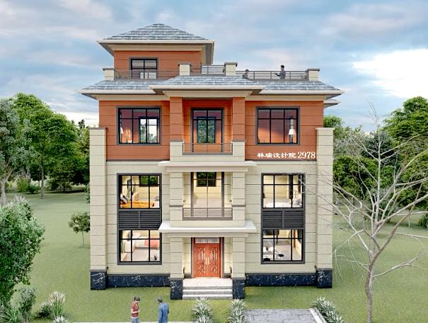 Simple three-story self-built house design, 8 rooms with terraces ...