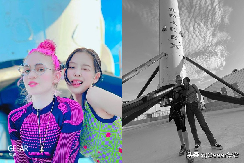 A photo of Jennie with singer Grimes, with SpaceX rocket behind him - iNEWS