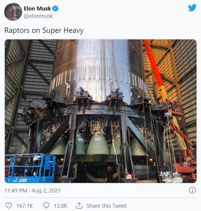 SpaceX completed the installation of Starship Super Heavy's Raptor ...