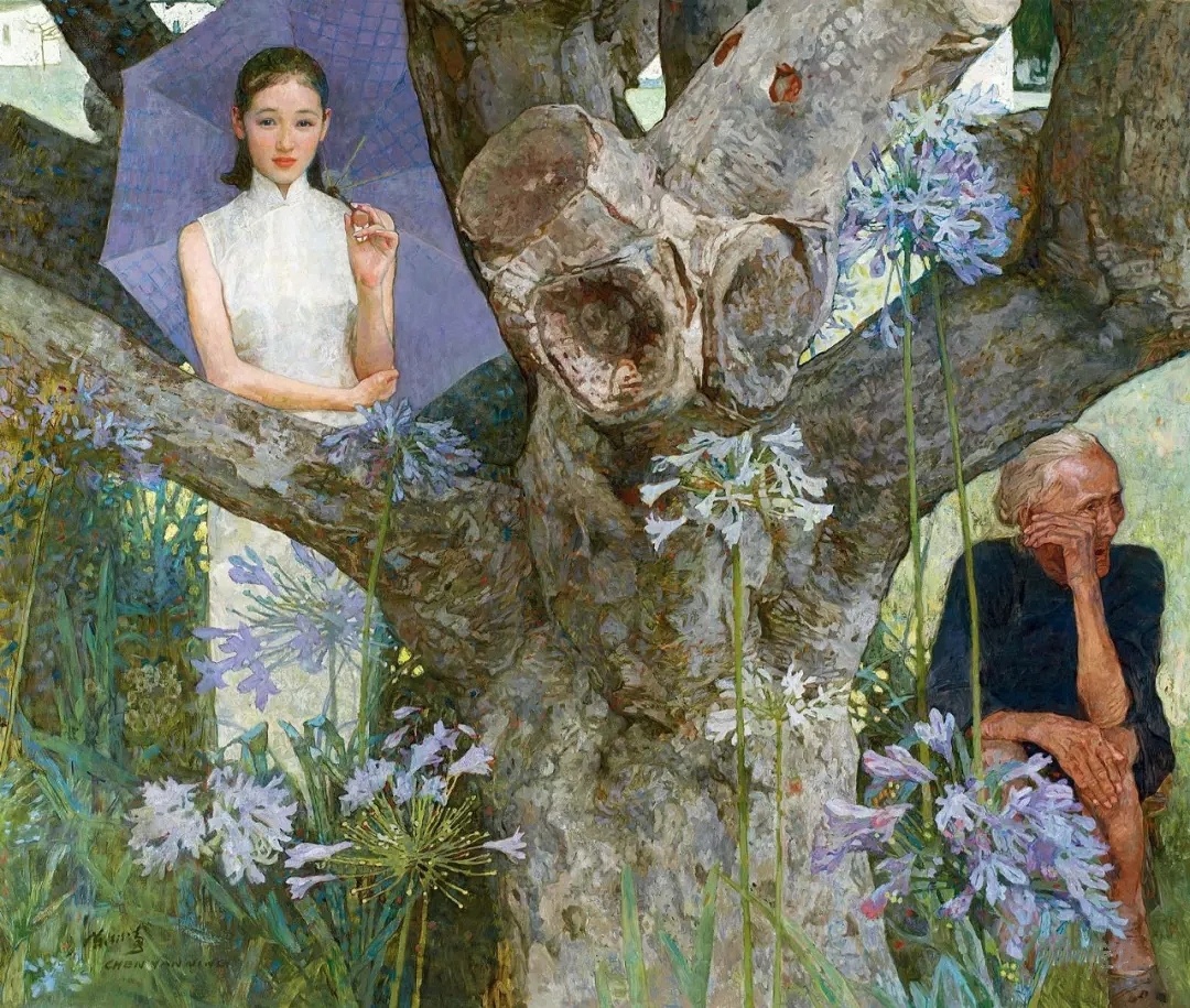 The image of the beautiful woman in the painter Chen Yanning's oil ...