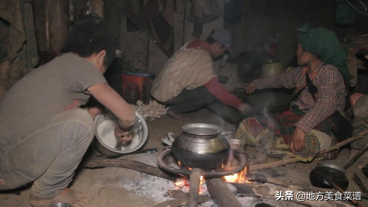 Six children from a poor family in the mountainous area of Nepal play ...