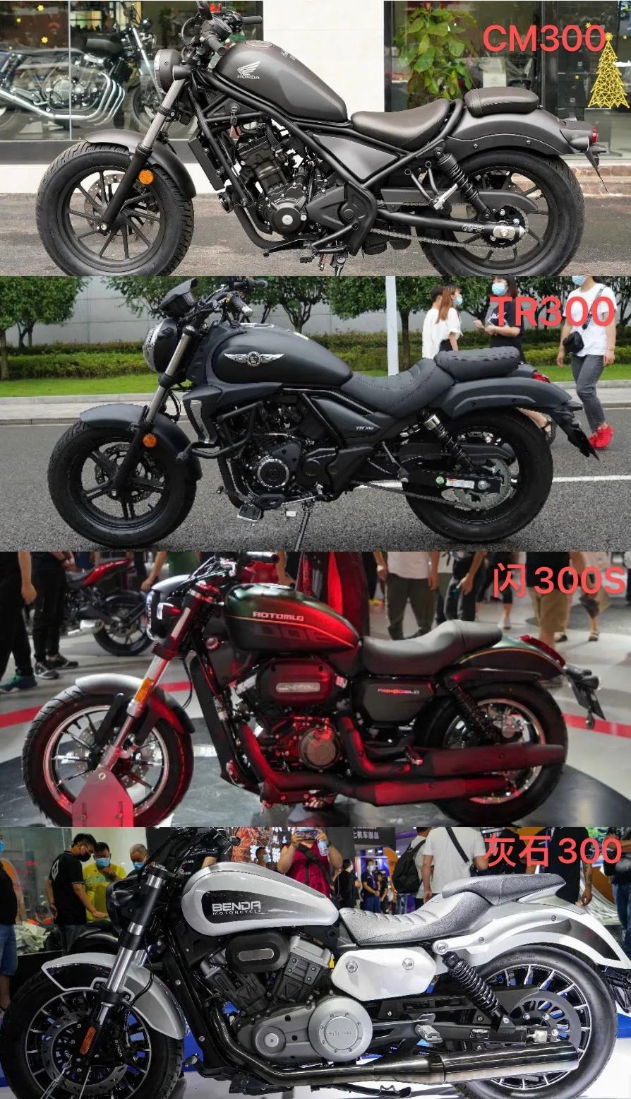 Compare four 300CC cruising motorcycles from Honda, Haojue, Qianjiang ...