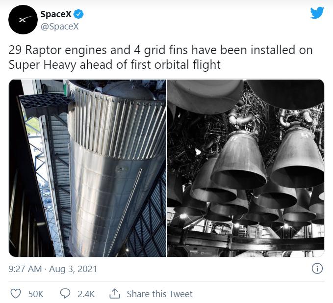 SpaceX completed the installation of Starship Super Heavy's Raptor ...