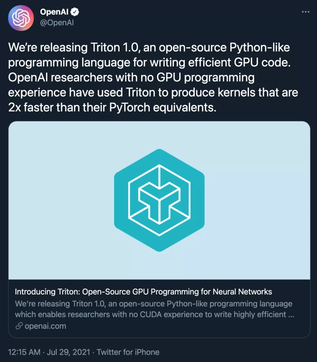 In the world of CUDA, OpenAI open source GPU programming language Triton, supports both N card ...