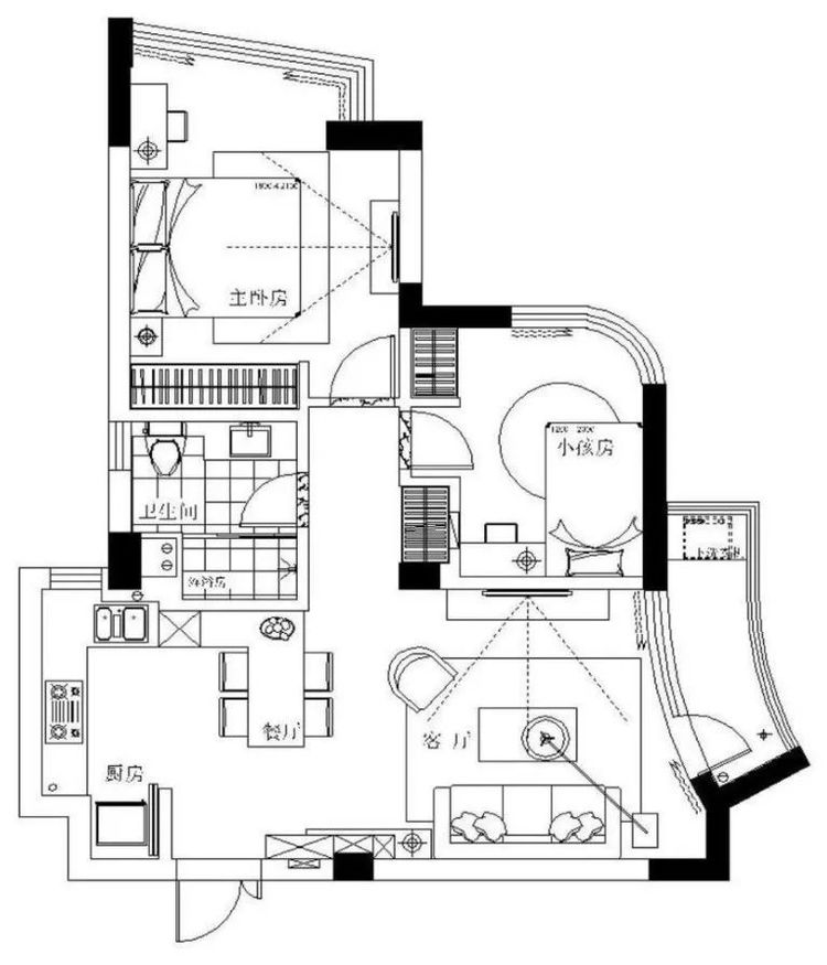 96-square-meter modern two-bedroom room, with black, white and gray to ...