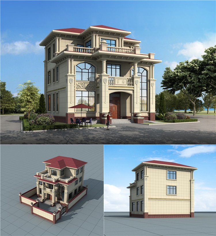 The three-layer simple shape of the rural self-building house, in the ...