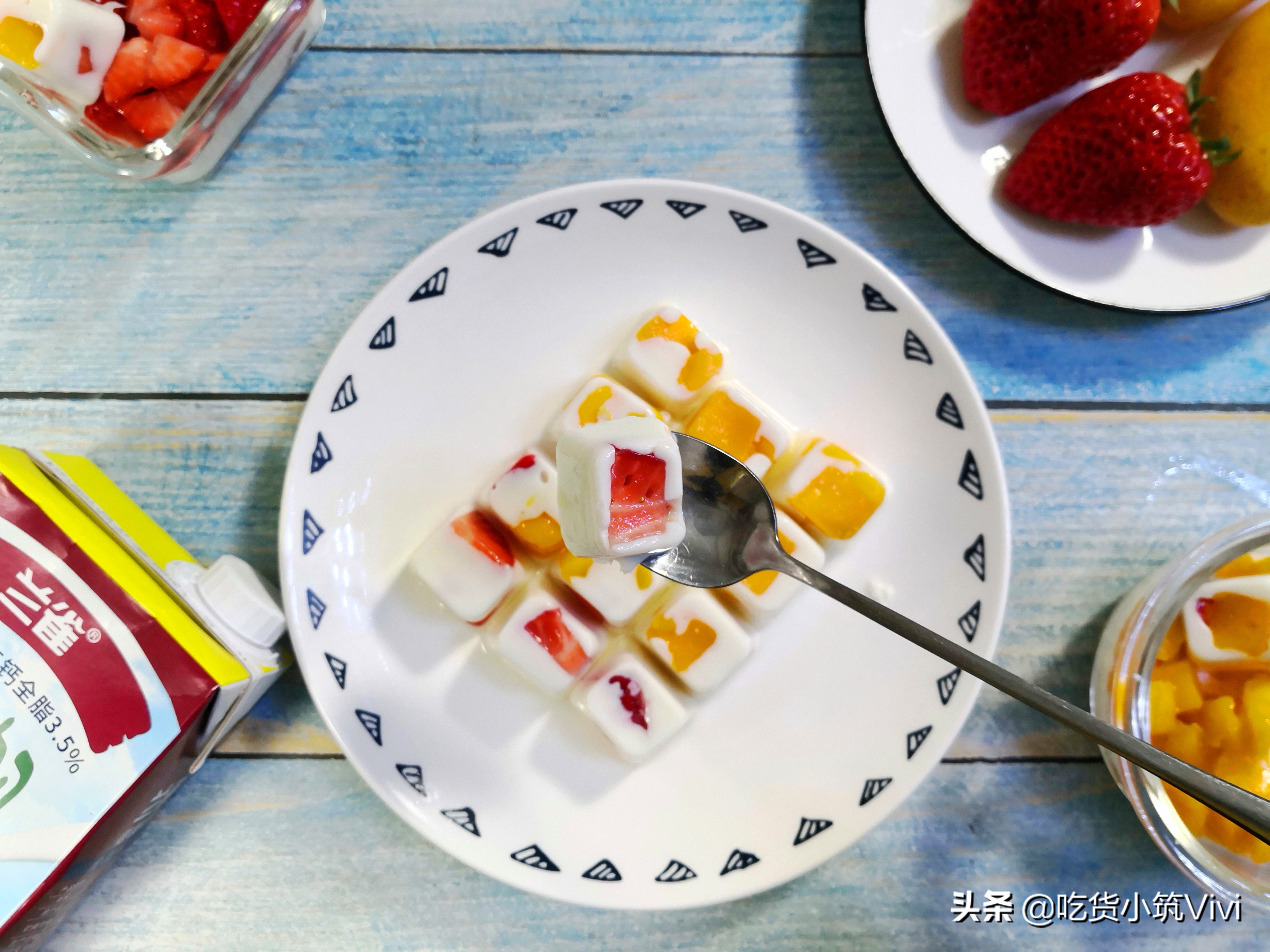 Spring blossoms, do a mango strawberry milk pudding, healthless, use ...