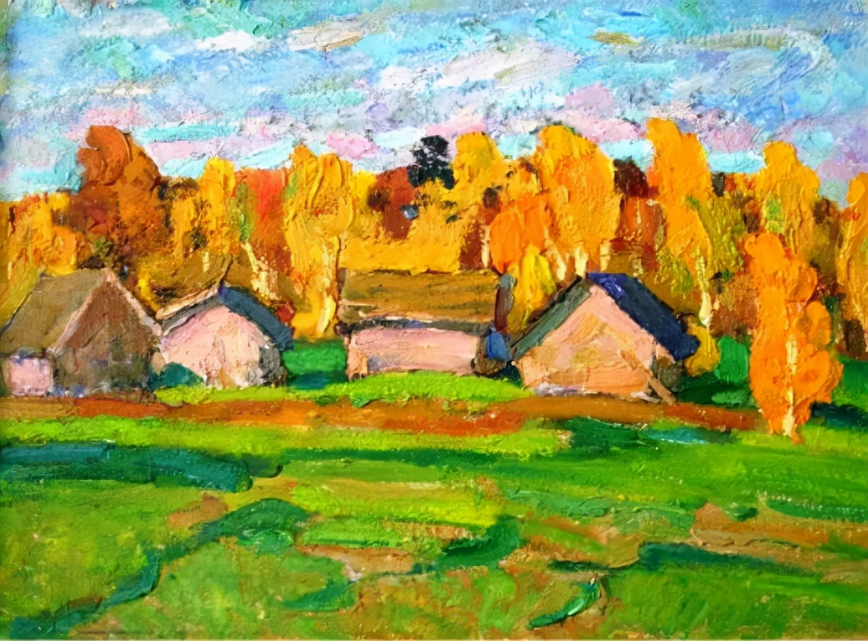 Russian landscape oil painting, the color is soft and pure, exuding ...