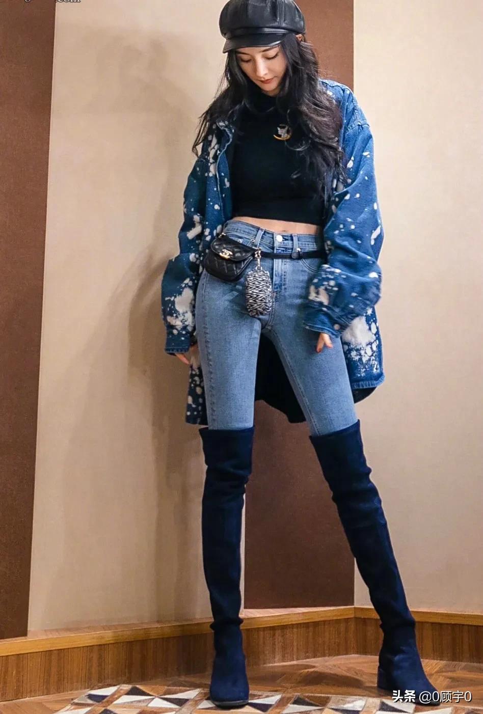 Beautiful legs Yang Mi skinny jeans boots, beautiful legs are more ...