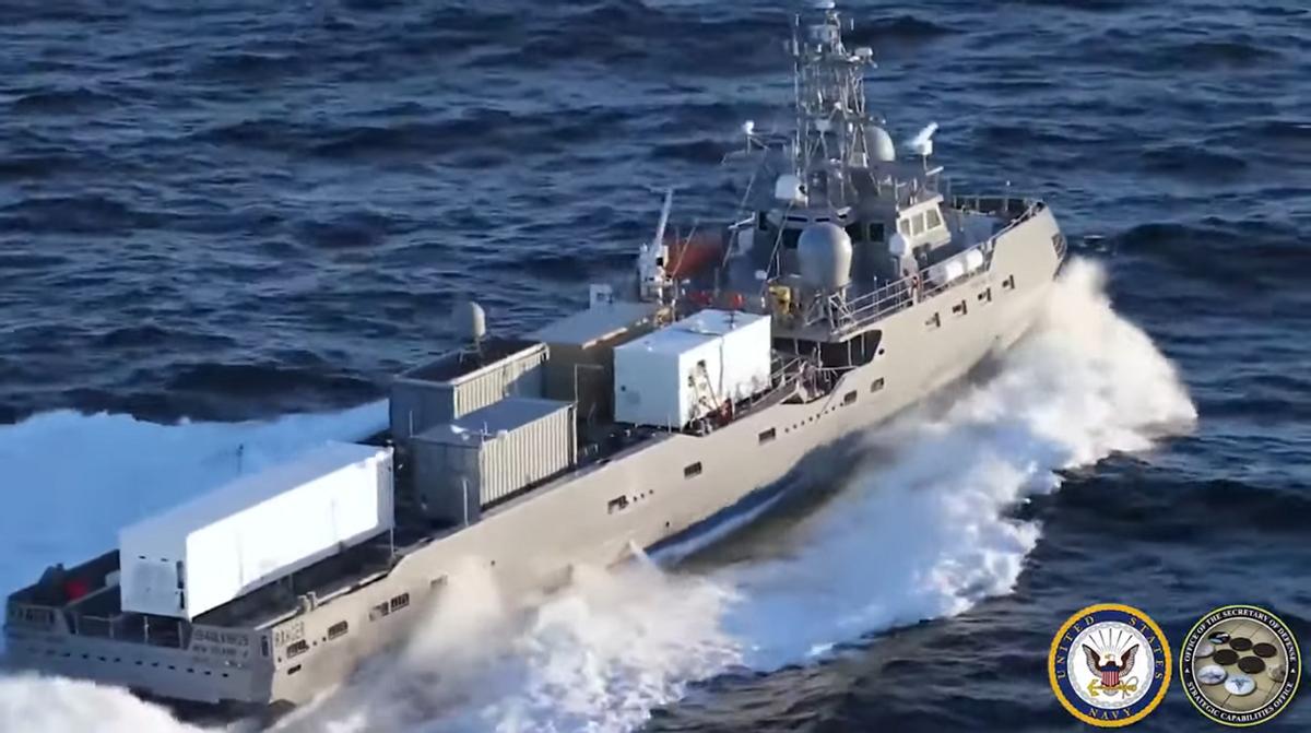 The US military tests unmanned missile boats, carrying containerized ...