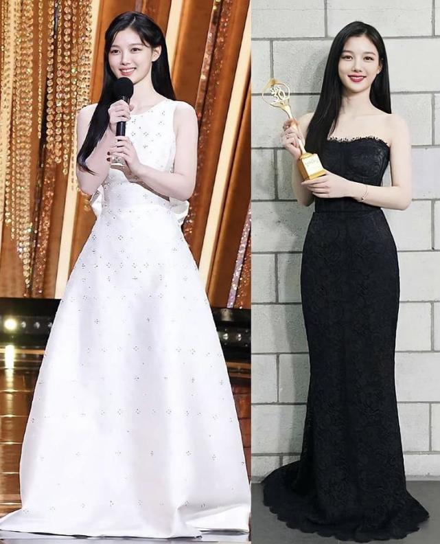 Kim Yu-jeong shines at the SBS Awards. She wore a white skirt and was ...