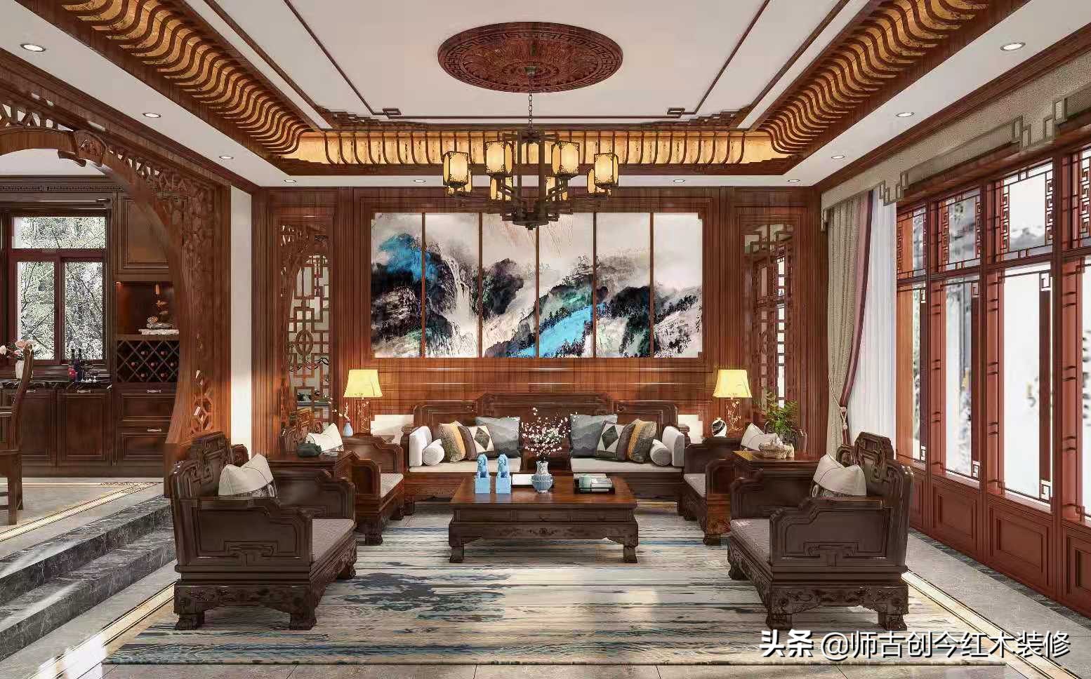 Chinese-style decoration in the living room, warm and comfortable ...