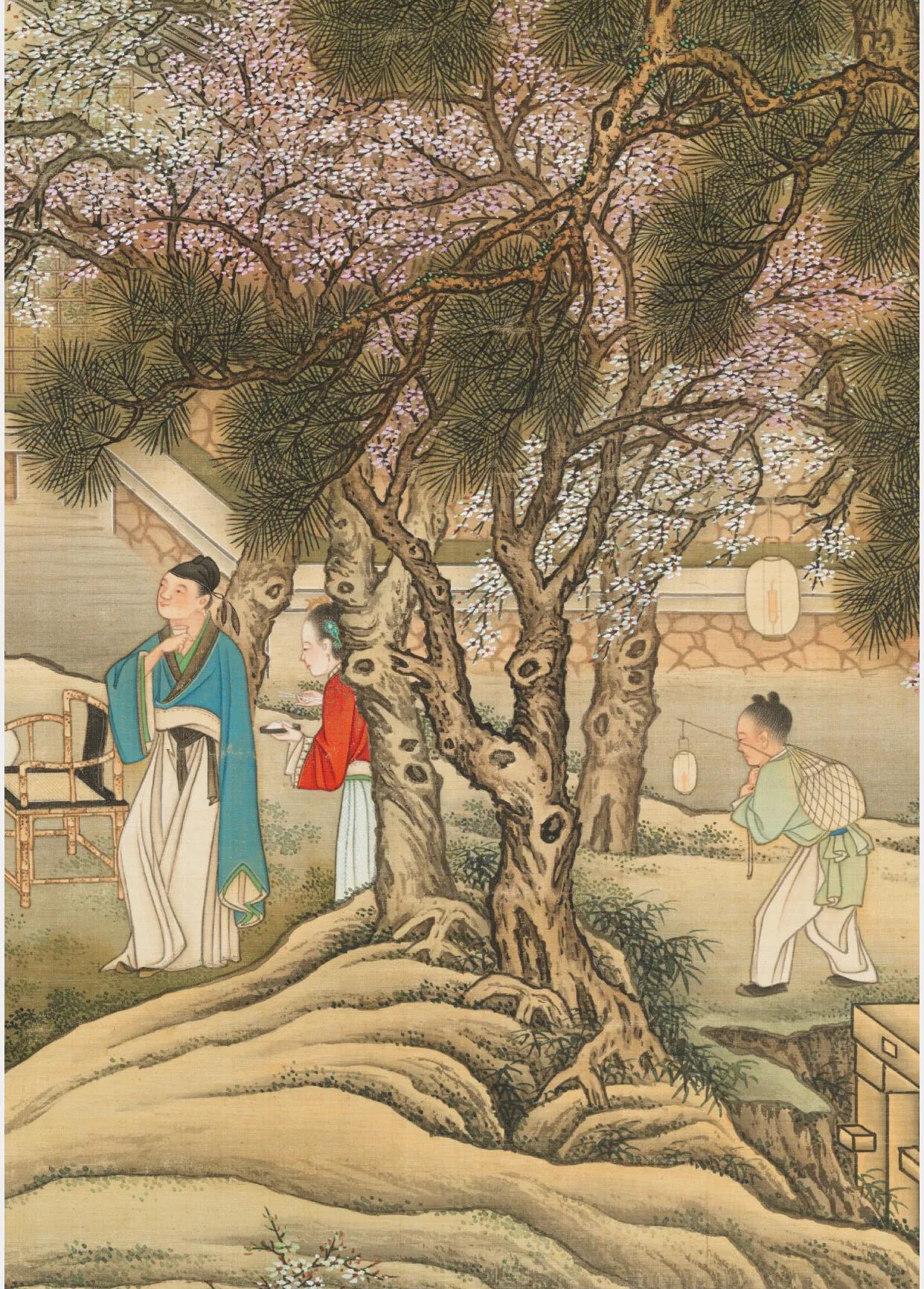 Qing court painter Leng Mei's Spring Night Banquet in Peach and Plum ...