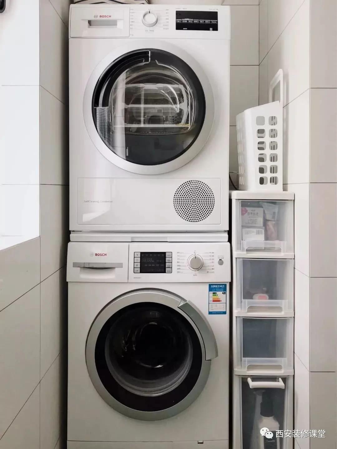 Is the washing and drying machine on the balcony, stacked or side by ...