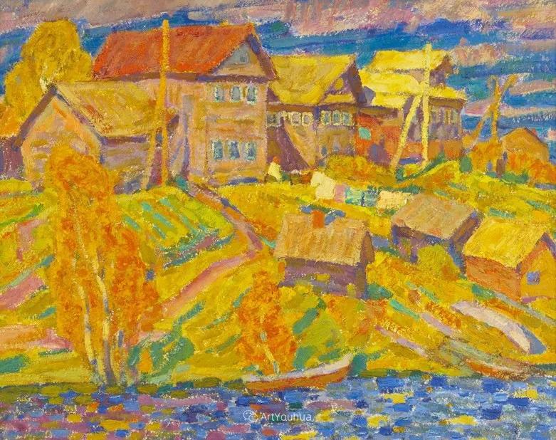 Russian landscape oil painting, the color is soft and pure, exuding ...