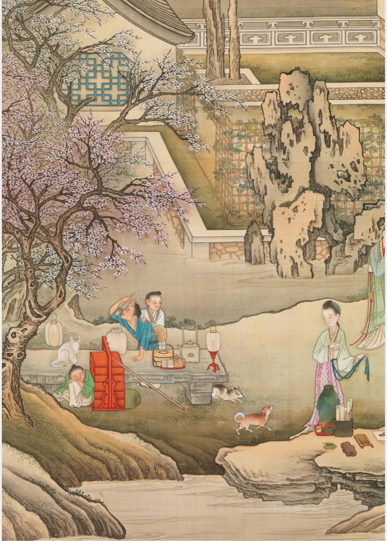 Qing court painter Leng Mei's Spring Night Banquet in Peach and Plum ...