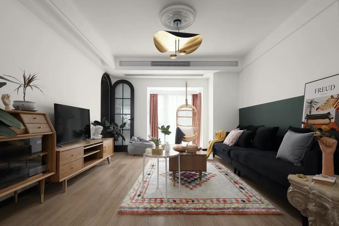 128-square-meter modern Nordic style three-bedroom, dark-toned design ...