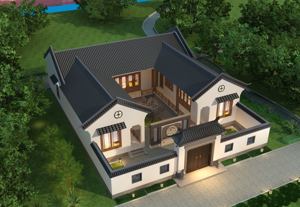 One-story Chinese-style three-sihe courtyard small apartment economical ...