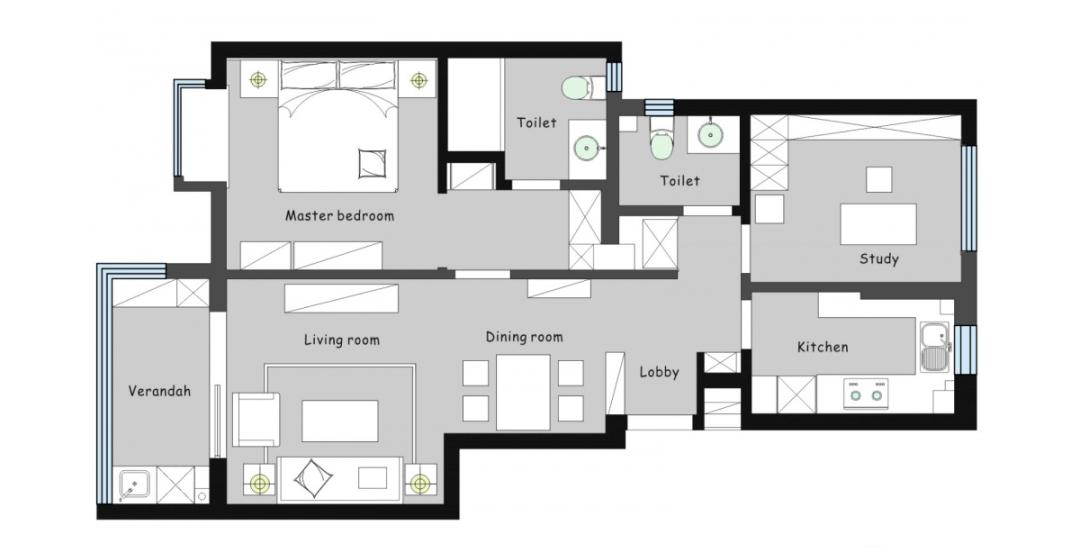 85 square meters of modern light luxury, the color is mainly gray ...