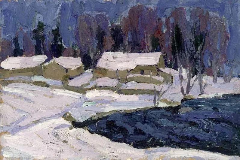 Russian landscape oil painting, the color is soft and pure, exuding ...