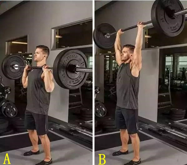 Standing barbell press, an ace exercise that develops the shoulders but ...