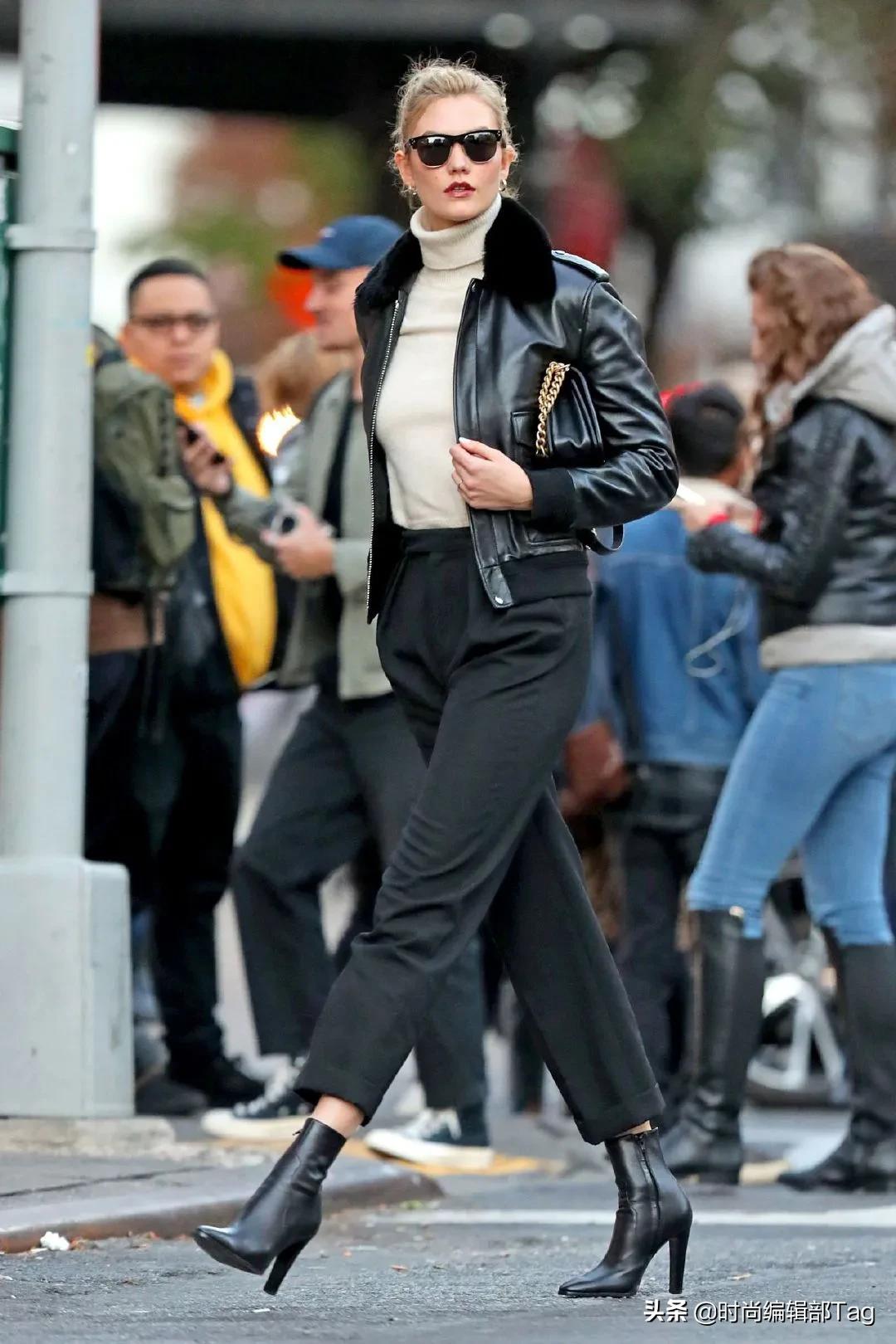 Supermodel Karlie Kloss leather jacket with leather boots - iNEWS