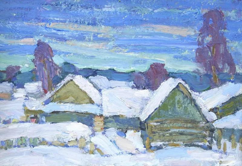 Russian landscape oil painting, the color is soft and pure, exuding ...