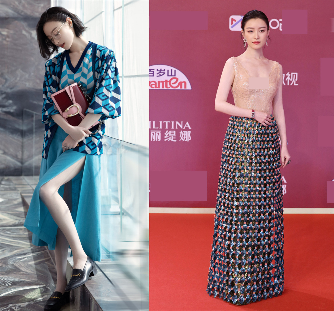 Ni Ni flesh-colored net yarn with red skirt, Deng Lun wears lace, Luhan ...