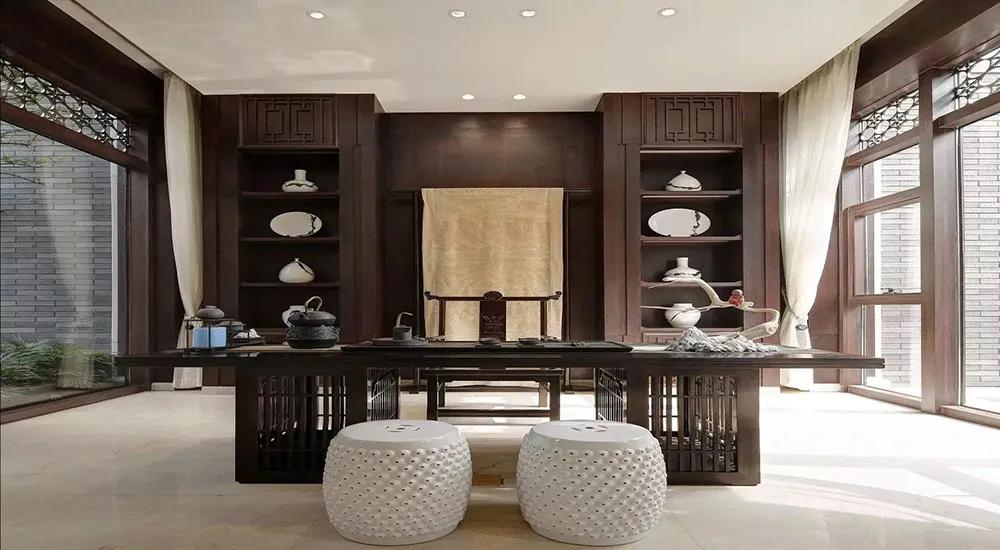 A new Chinese-style tea room with logs ︱ one leaf and one bodhi, one ...