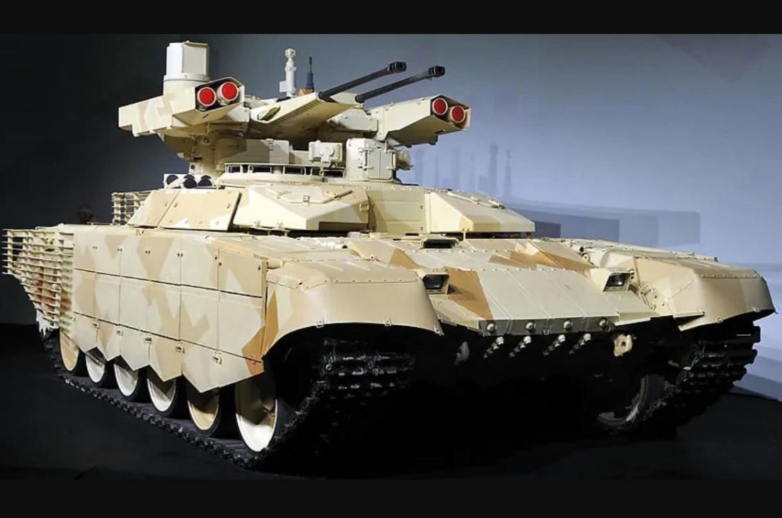 The Russian Terminator chariot is on the stage. The powerful firepower ...