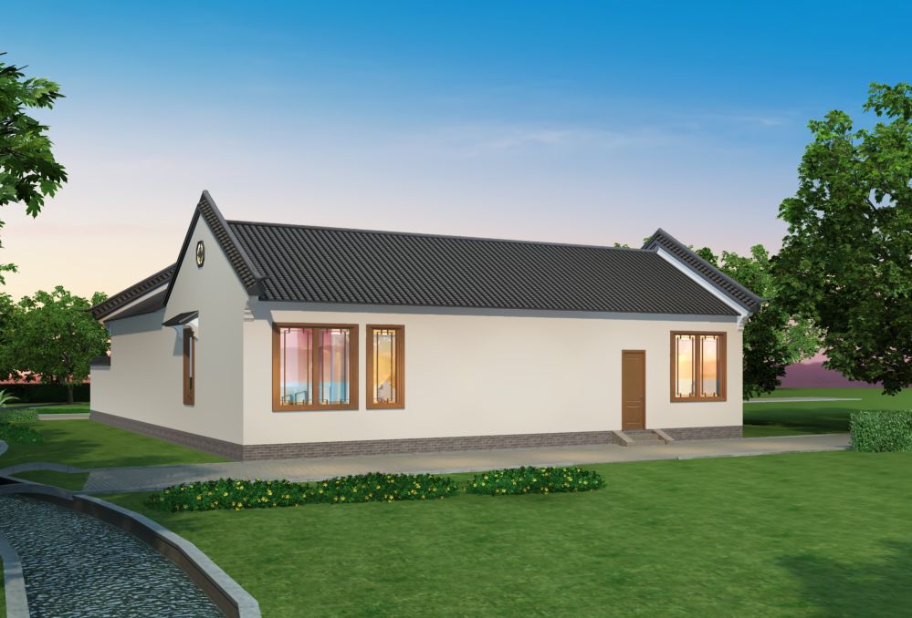 One-story Chinese-style three-sihe courtyard small apartment economical ...