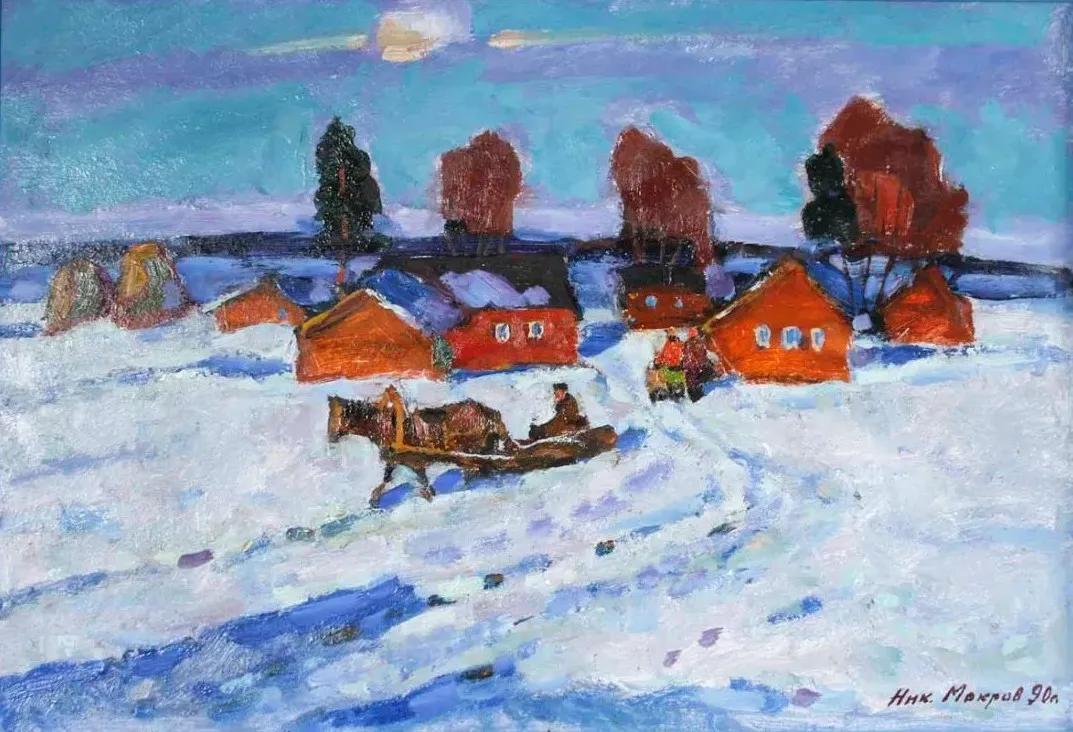 Russian landscape oil painting, the color is soft and pure, exuding ...