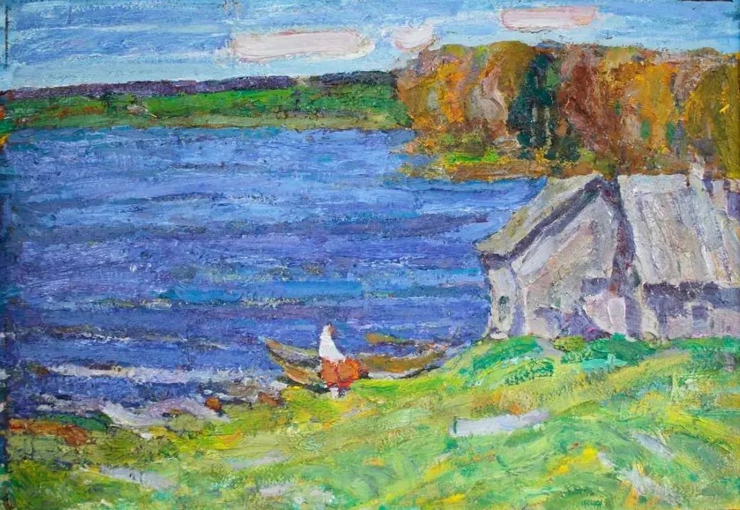 Russian landscape oil painting, the color is soft and pure, exuding ...