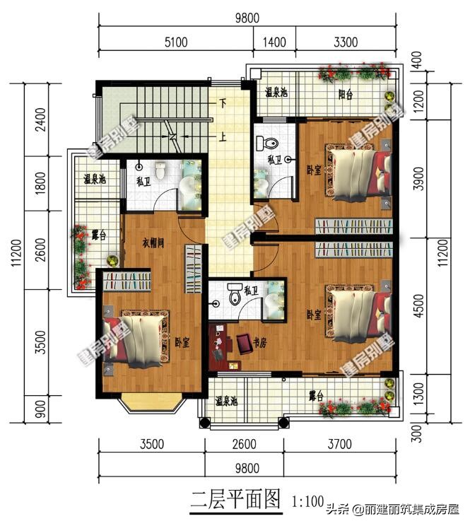 It covers an area of 100 square meters, with a modern style of 9.8×11.2 ...