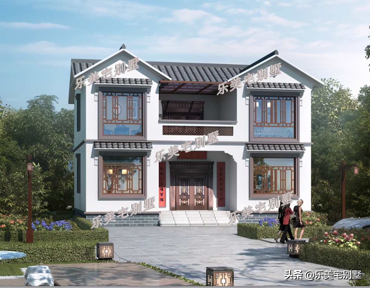2 design drawings of two-story new Chinese rural villas, elegant and ...