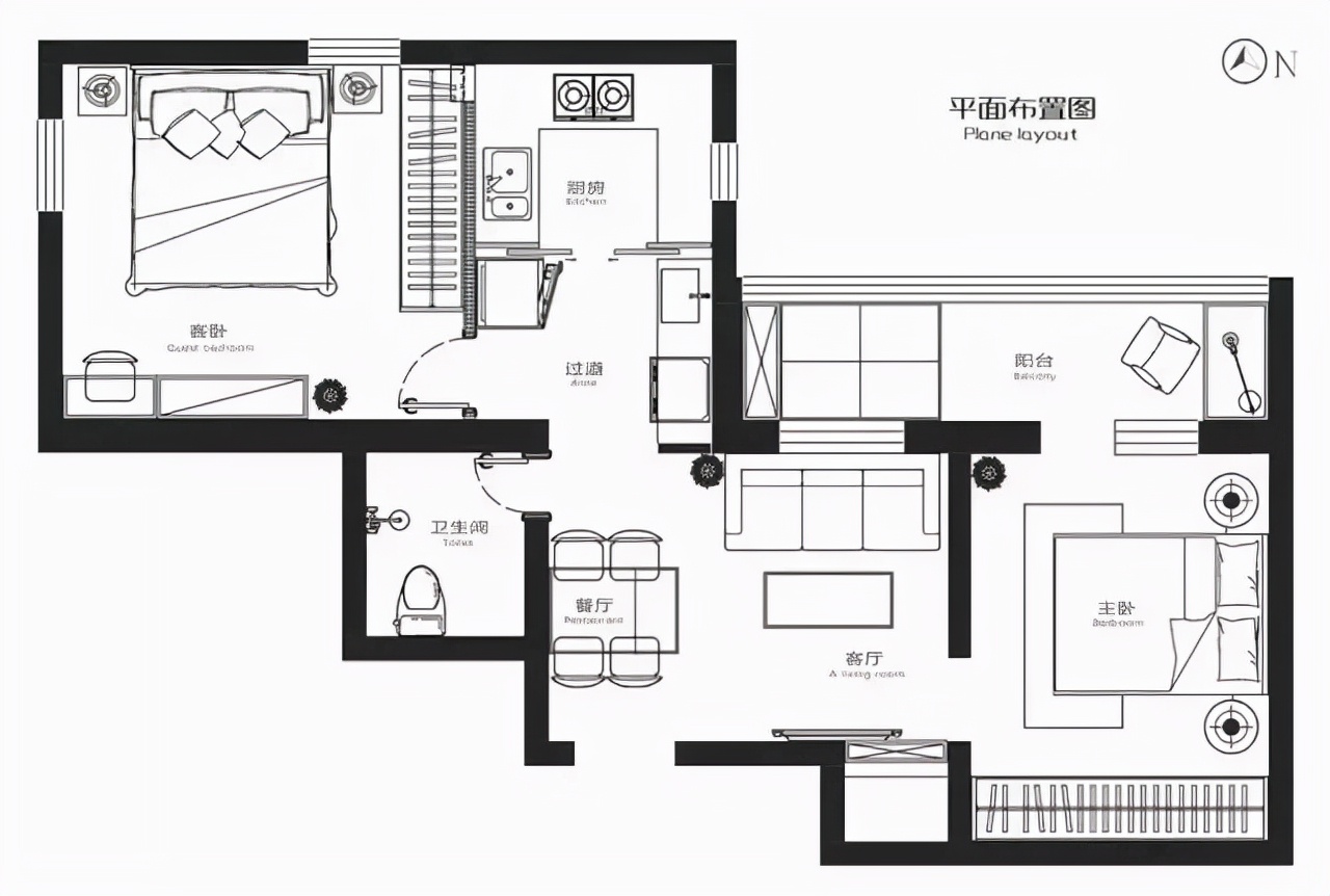 65 square meters mixed style small apartment two-bedroom, compact and ...