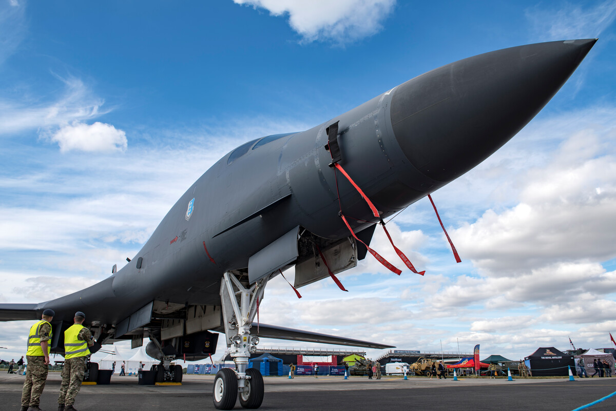 The long-range strategic bomber flies to the predetermined airspace and ...