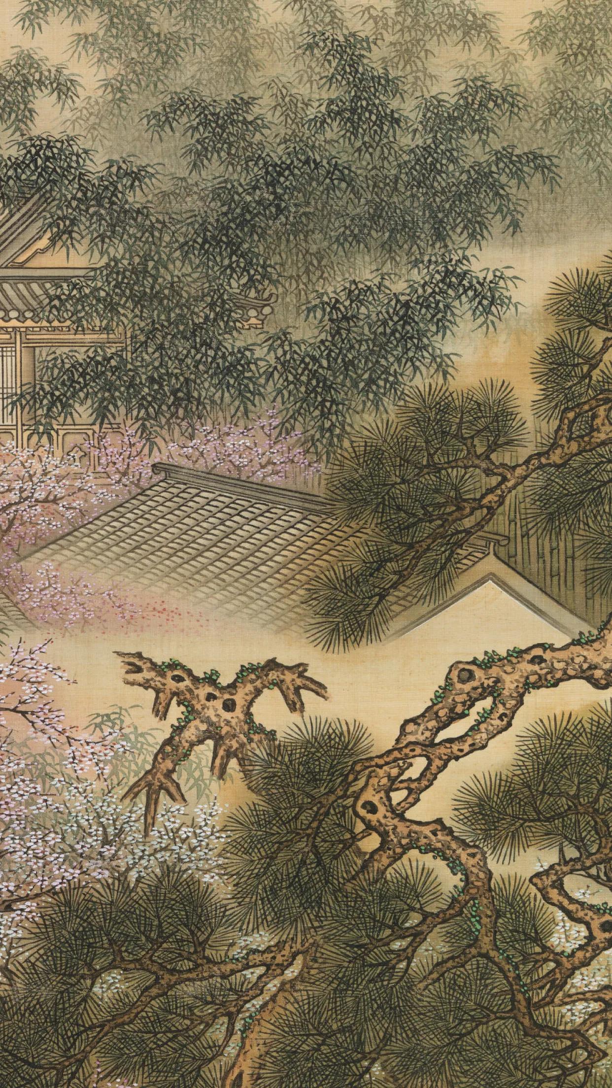 Qing court painter Leng Mei's Spring Night Banquet in Peach and Plum ...