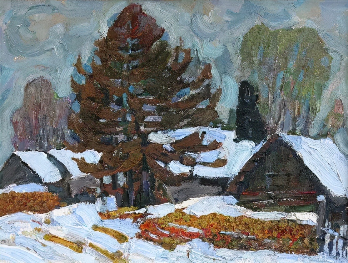 Russian landscape oil painting, the color is soft and pure, exuding ...