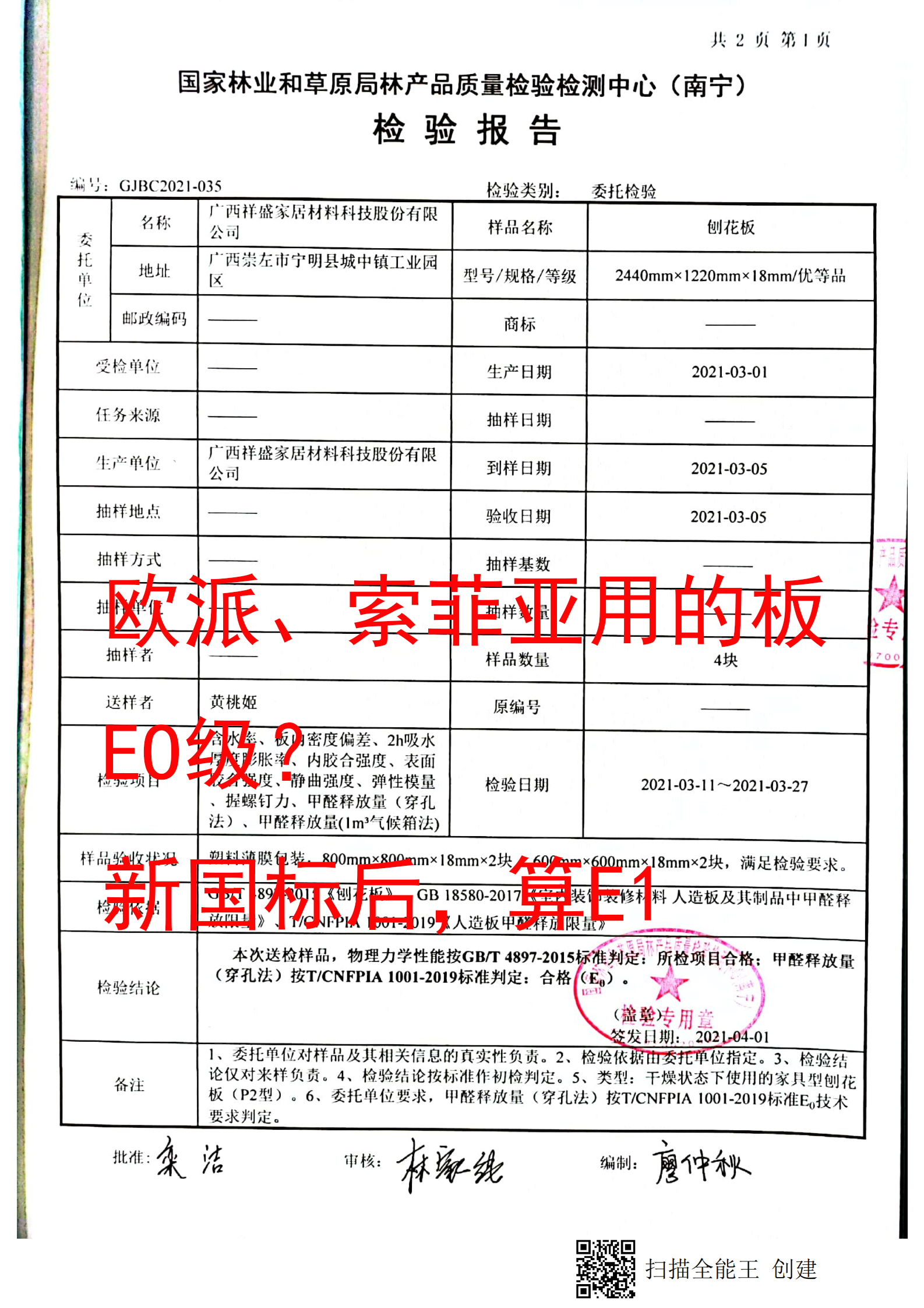 National standard: Classification of formaldehyde emission of wood ...