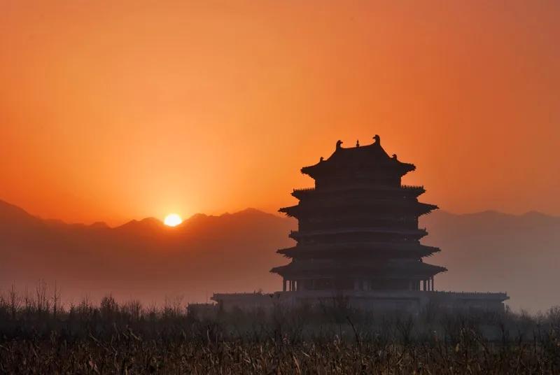 Climbing to the Stork Tower, looking towards the Yellow River to the ...