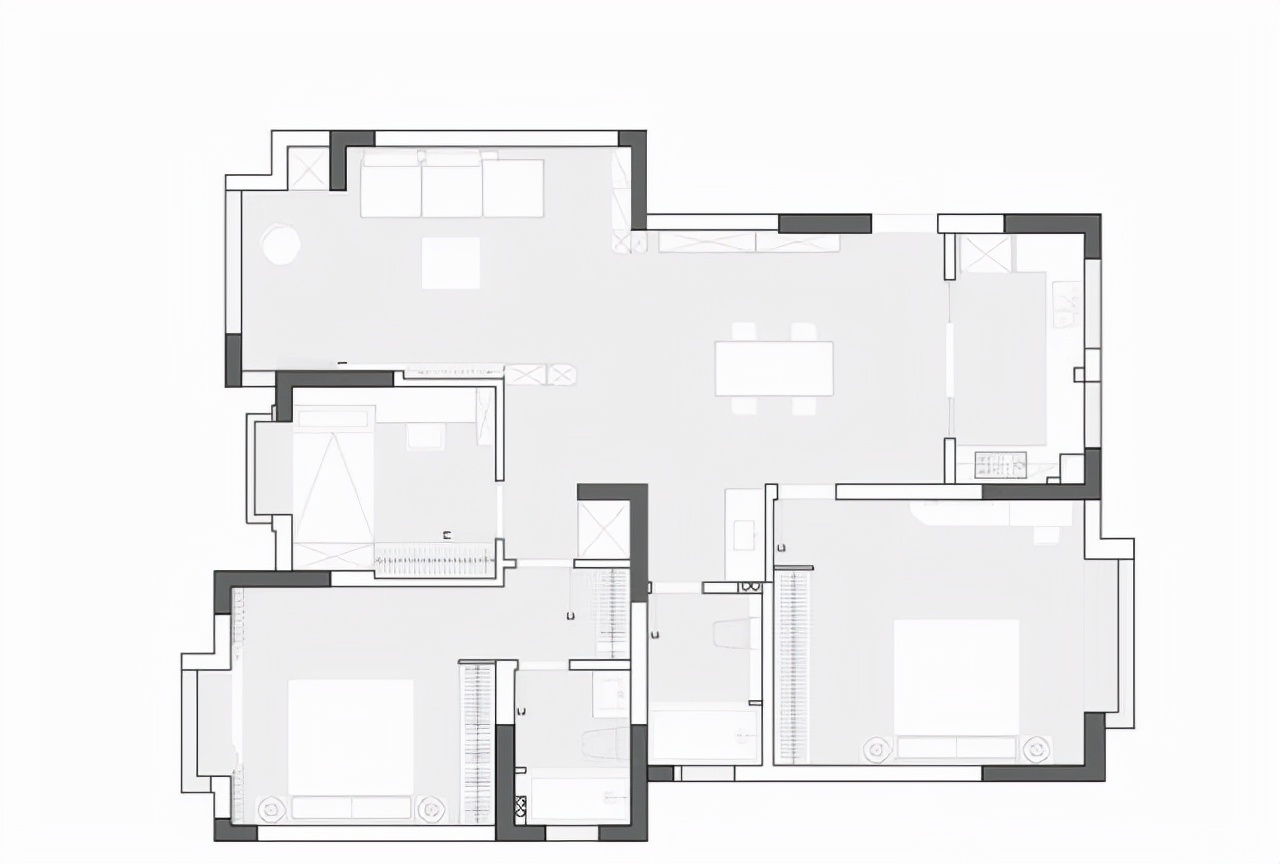 129 square meters of modern style, cleverly set up hanging cabinets ...