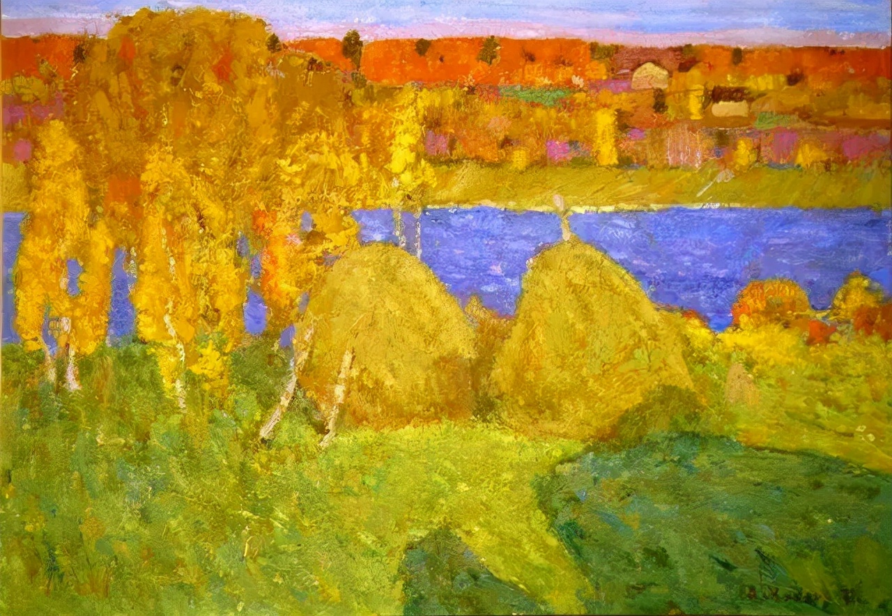 Russian landscape oil painting, the color is soft and pure, exuding ...
