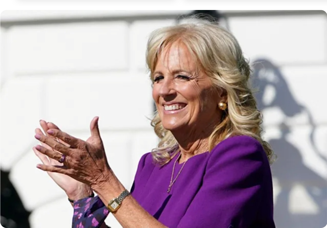 Jill Biden is radiant, wearing a purple dress stunning the South Lawn ...