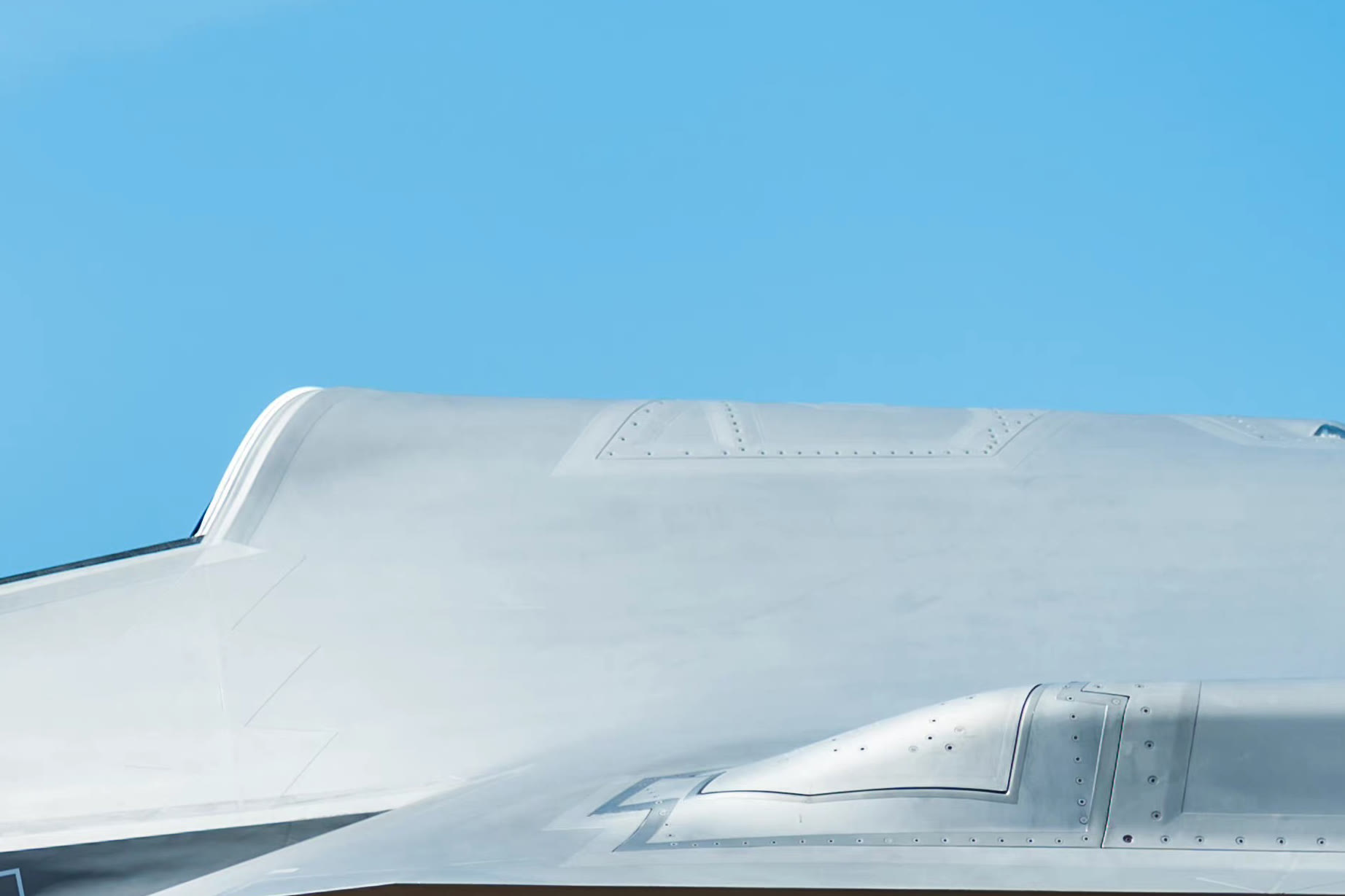 A close-up of the front fuselage of the F-35 stealth fighter, the ...