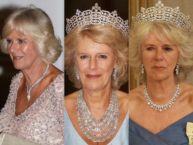 Camilla wearing a pair of brooches is so beautiful, a simple emerald ...