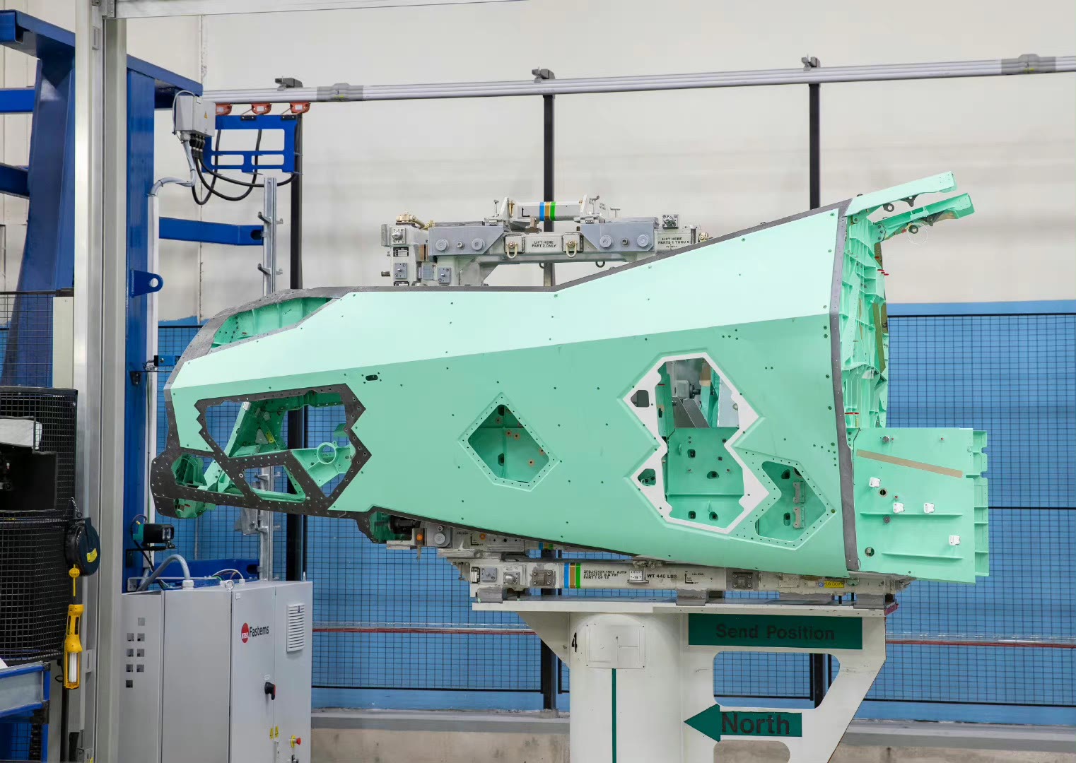 A close-up of the front fuselage of the F-35 stealth fighter, the ...