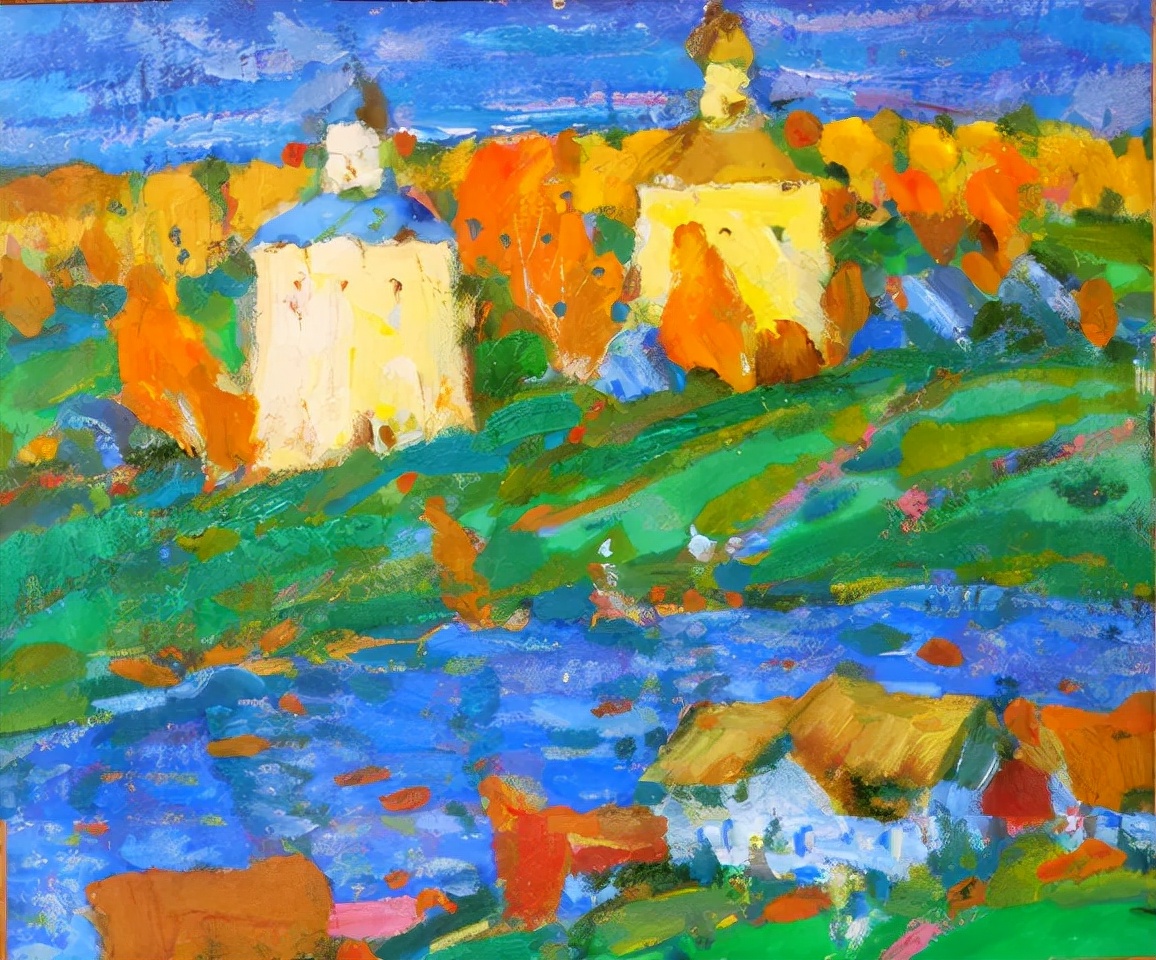 Russian landscape oil painting, the color is soft and pure, exuding ...