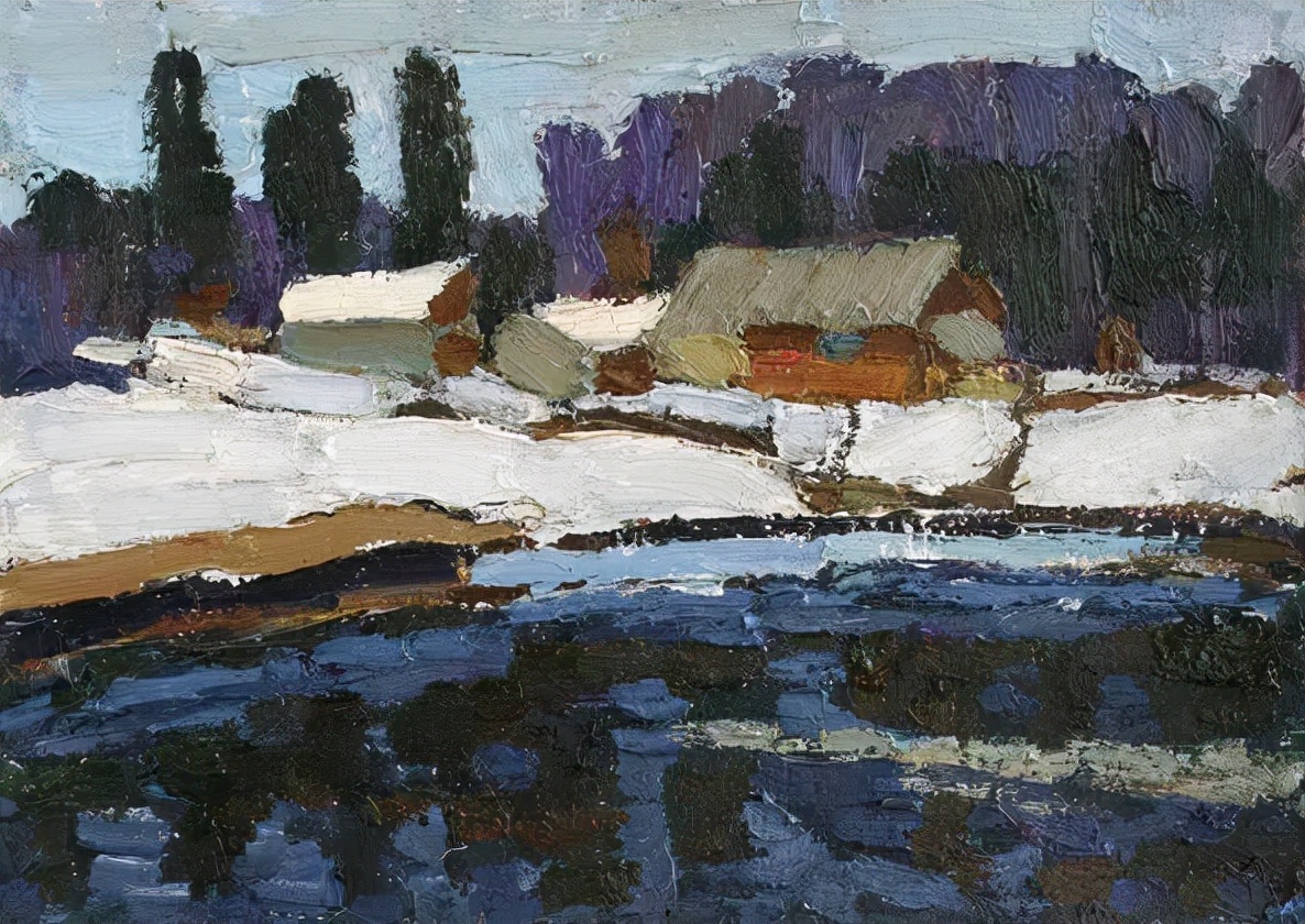 Russian landscape oil painting, the color is soft and pure, exuding ...